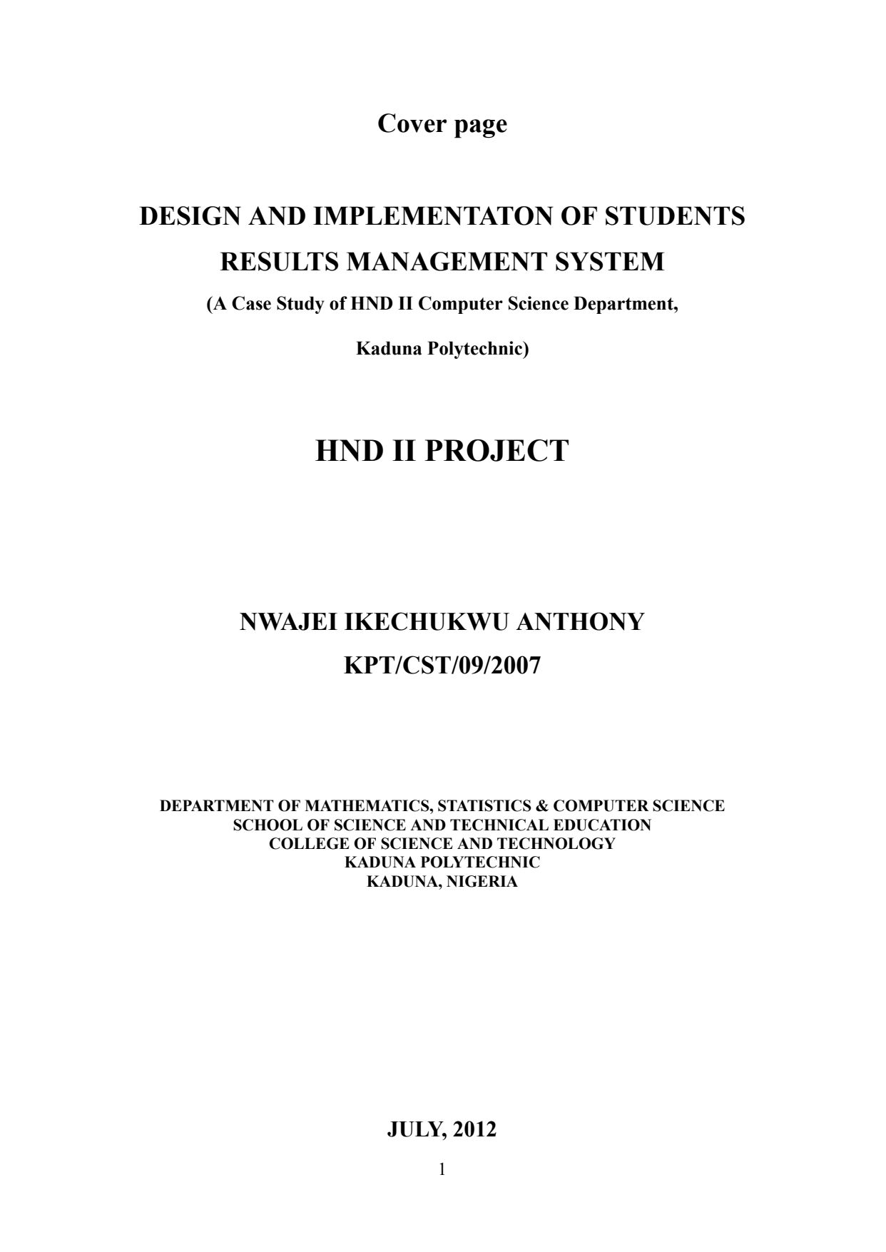 design and implementation of students results management system