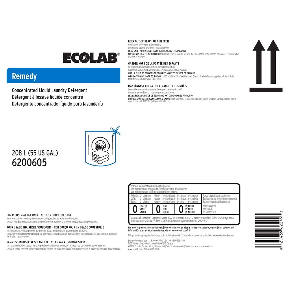 GuestSupply US | Ecolab® Remedy Laundry Detergent, 55 Gallon, #6200605