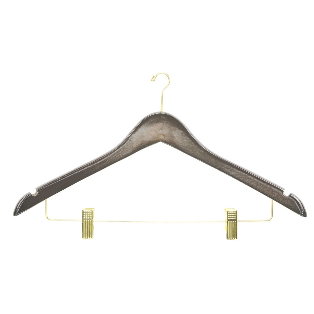 GuestSupply US | Women's Hanger, Mini Hook Contour with Clips, Walnut ...