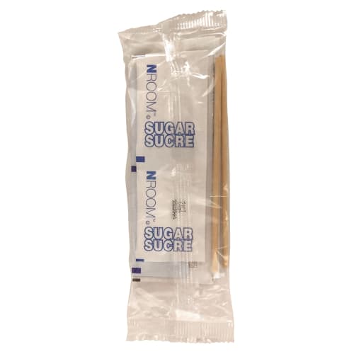 GuestSupply CA | Condiment Kit with 2 Wooden Stir Sticks, Clear Wrapper