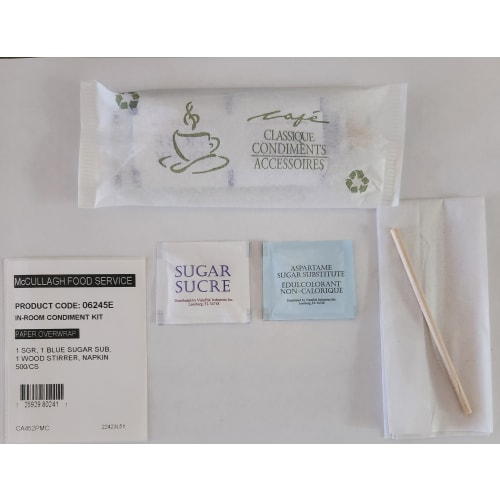 GuestSupply CA | Condiment Kit Single, Wooden Sticks, Paper Overwrap