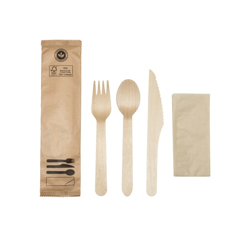 GuestSupply CA | Galligreen Wooden Cutlery Kit Wrapped