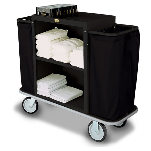 GuestSupply US | Forbes Plastic Housekeeping Cart, Two Shelves, Black