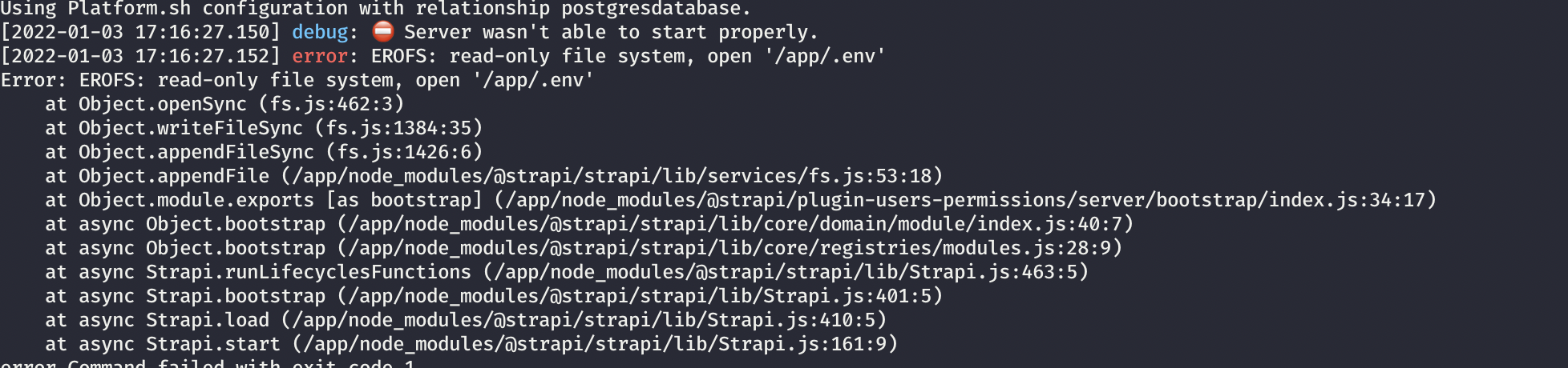 Strapi V4 Trying To Create A Env File With Some Vars And Platformsh Has A Forceful Read Only 