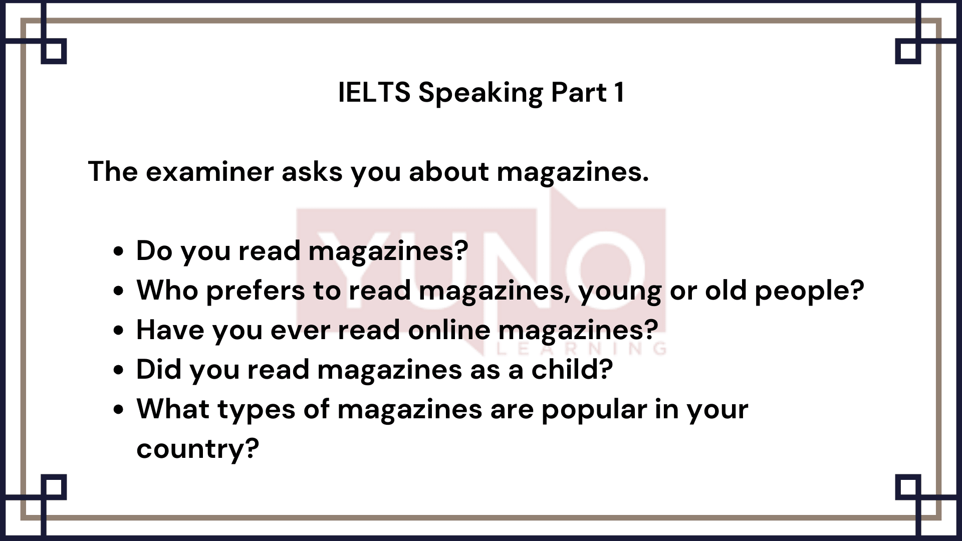 23 October 2023 IELTS Speaking Part 1 Magazines Sample Answer - Yuno ... 23 October 2023 IELTS Speaking Part 1 Magazines Sample Answer - Yuno ...
