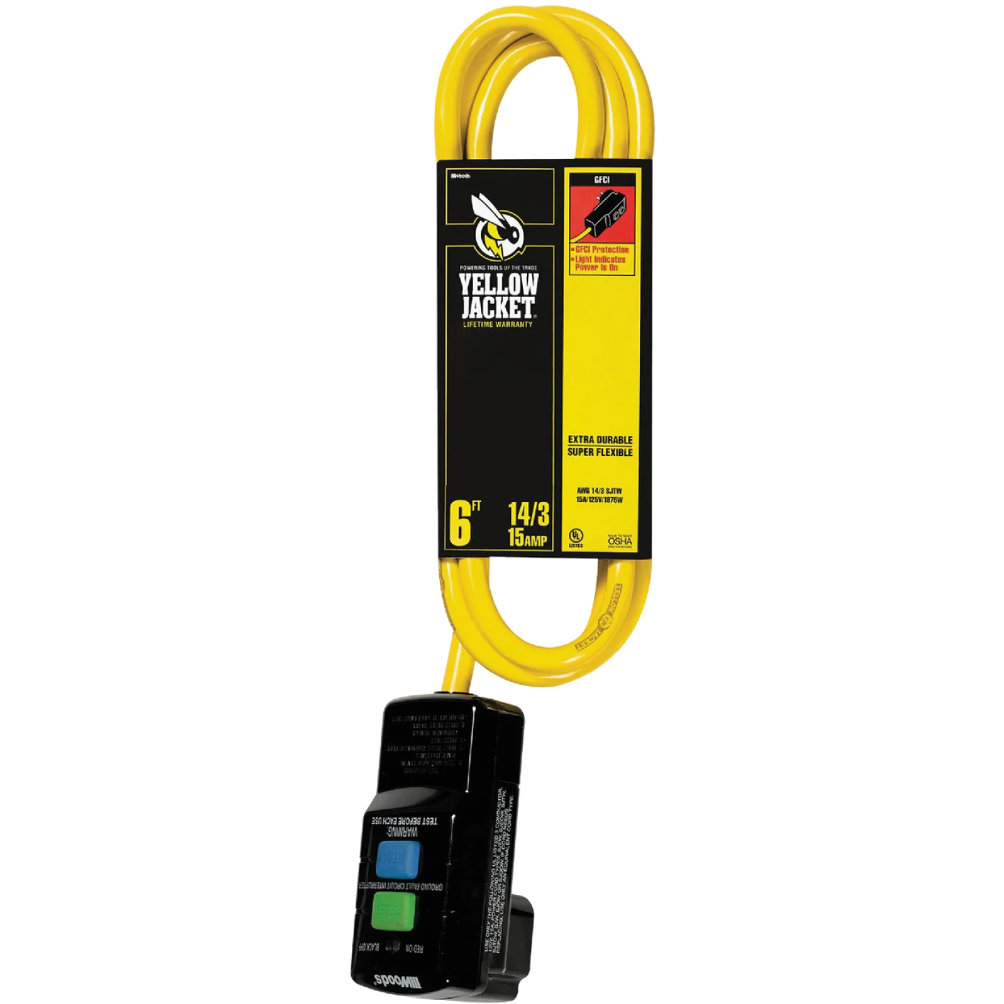 Yellow Jacket 14/3 Yellow Right Angle GFCI Extension Cord, 6 ft ...