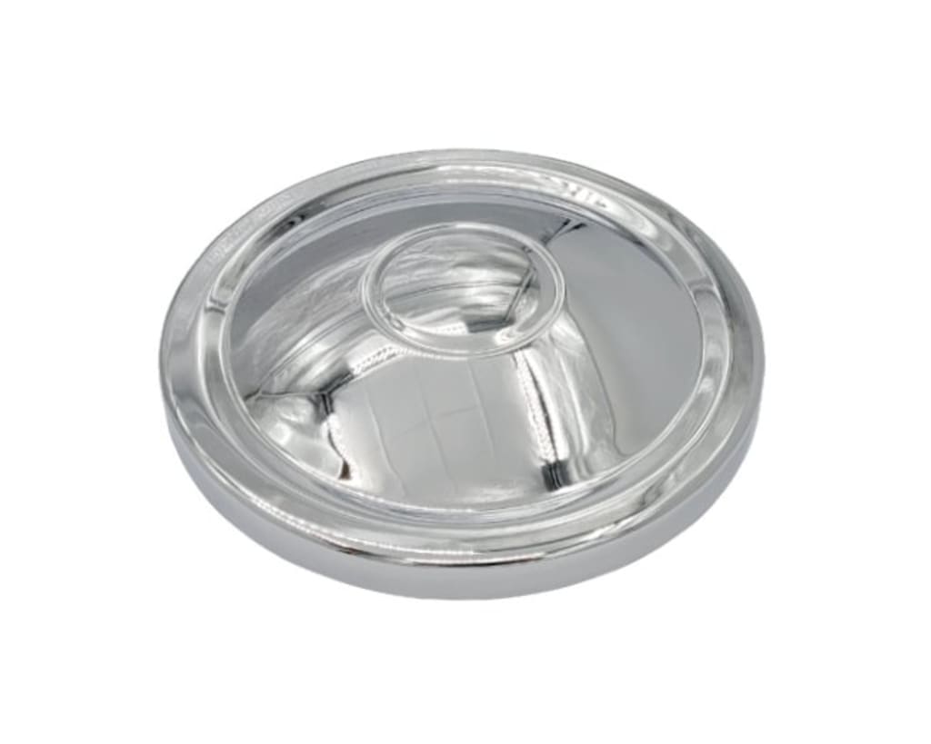 CHROME RIBBED DOG DISH CENTRE HUBCAP 223MM ID