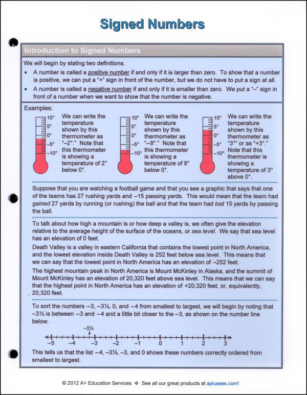 Signed Numbers Quick Reference Guide