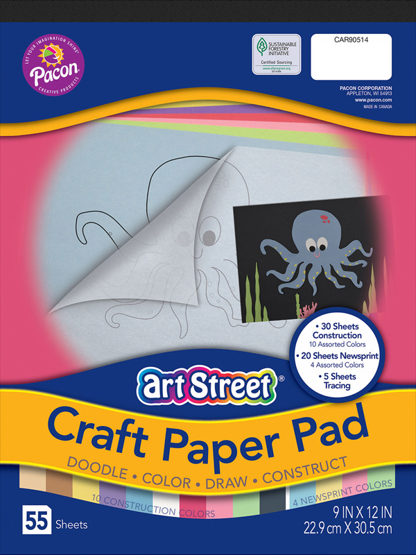 Craft Paper Pad, Assorted Colors (9"x12")