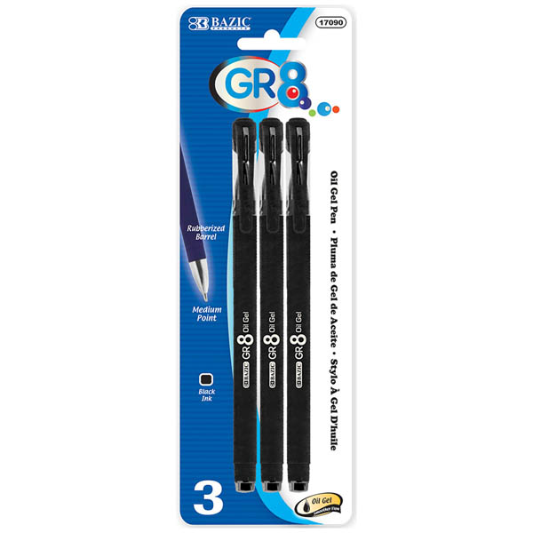 Gr8 Oil Gel Pen Medium Point Black Ink (3 pack)