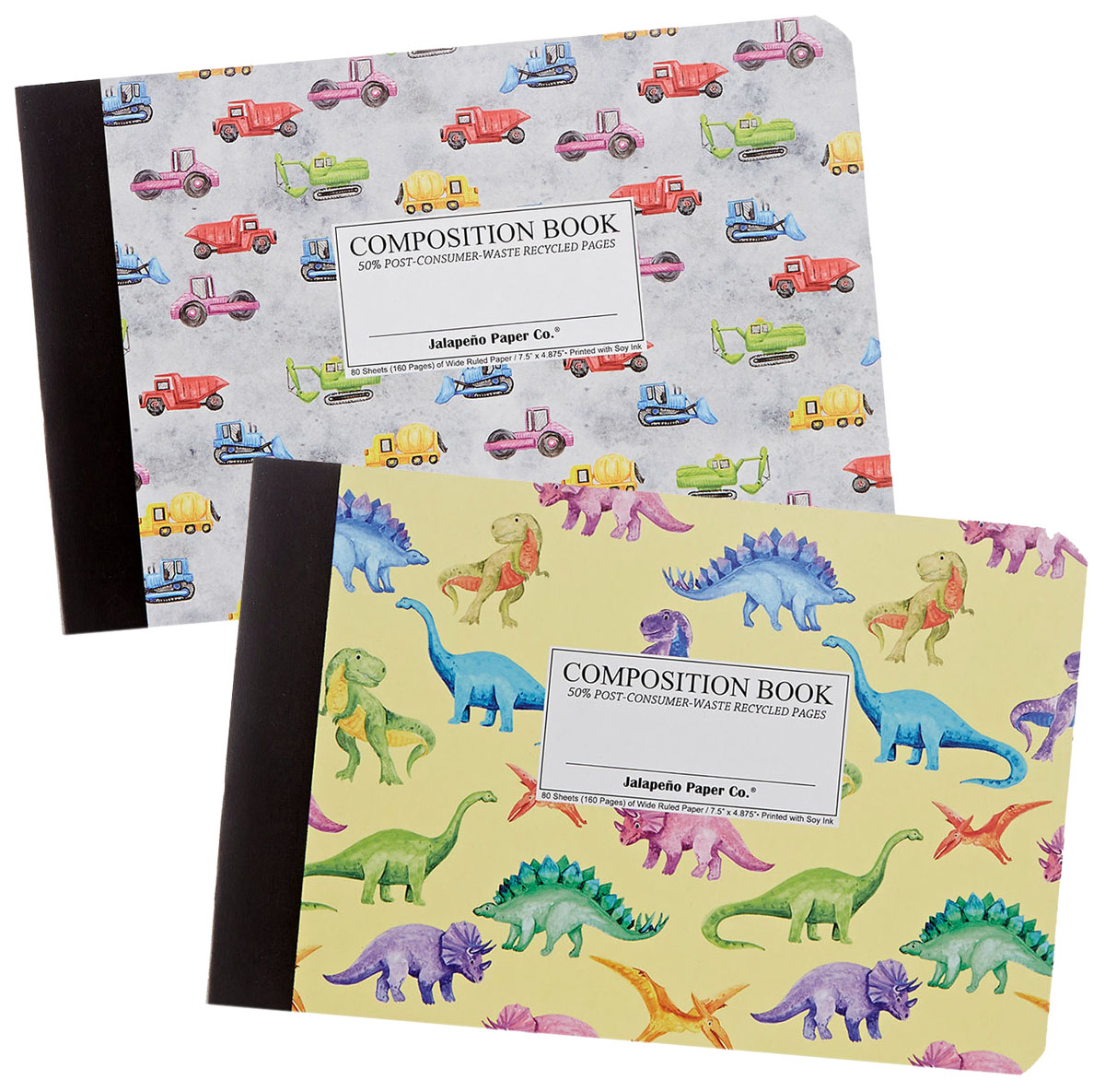 Dinos and Construction Half Composition Wide-Ruled Book Set
