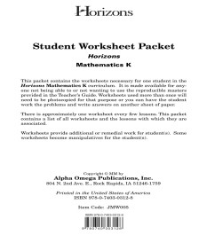 Horizons Math K Worksheet Packet