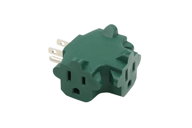3-Outlet Grounded Power Block | T-Shape 3-Prong Adapter | ETL | Green