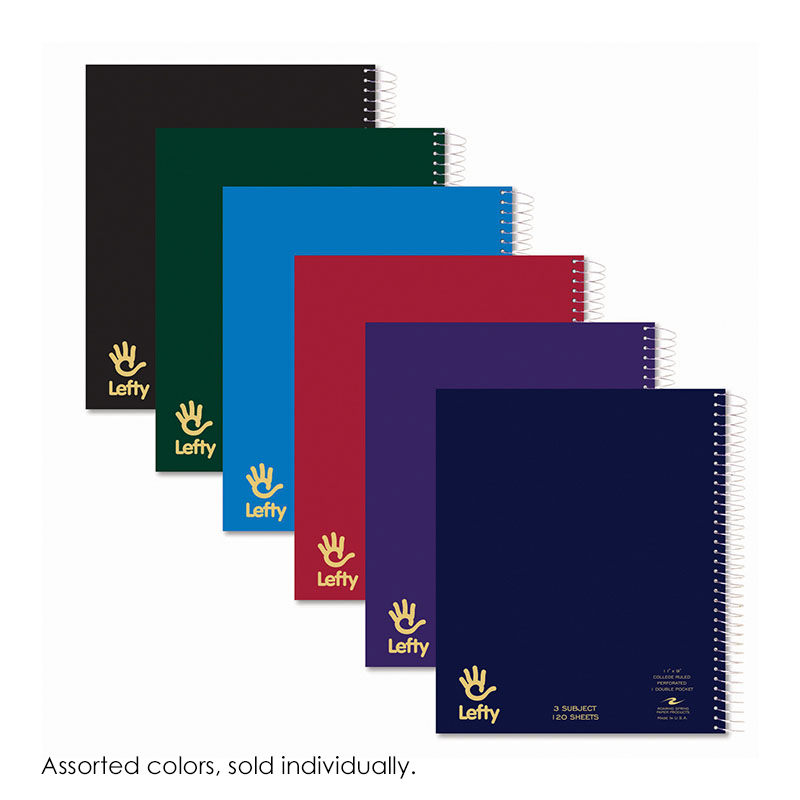 Left-Handed 3 Subject College Ruled 11"x9" Notebook 120 sheets