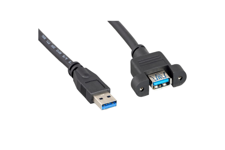USB 3.0 Panel Mount Extension Cable | 10 ft | A Male to A Female