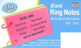 Ring Notes Blank Bright Assorted Index Cards 3 x 5 (75 count)