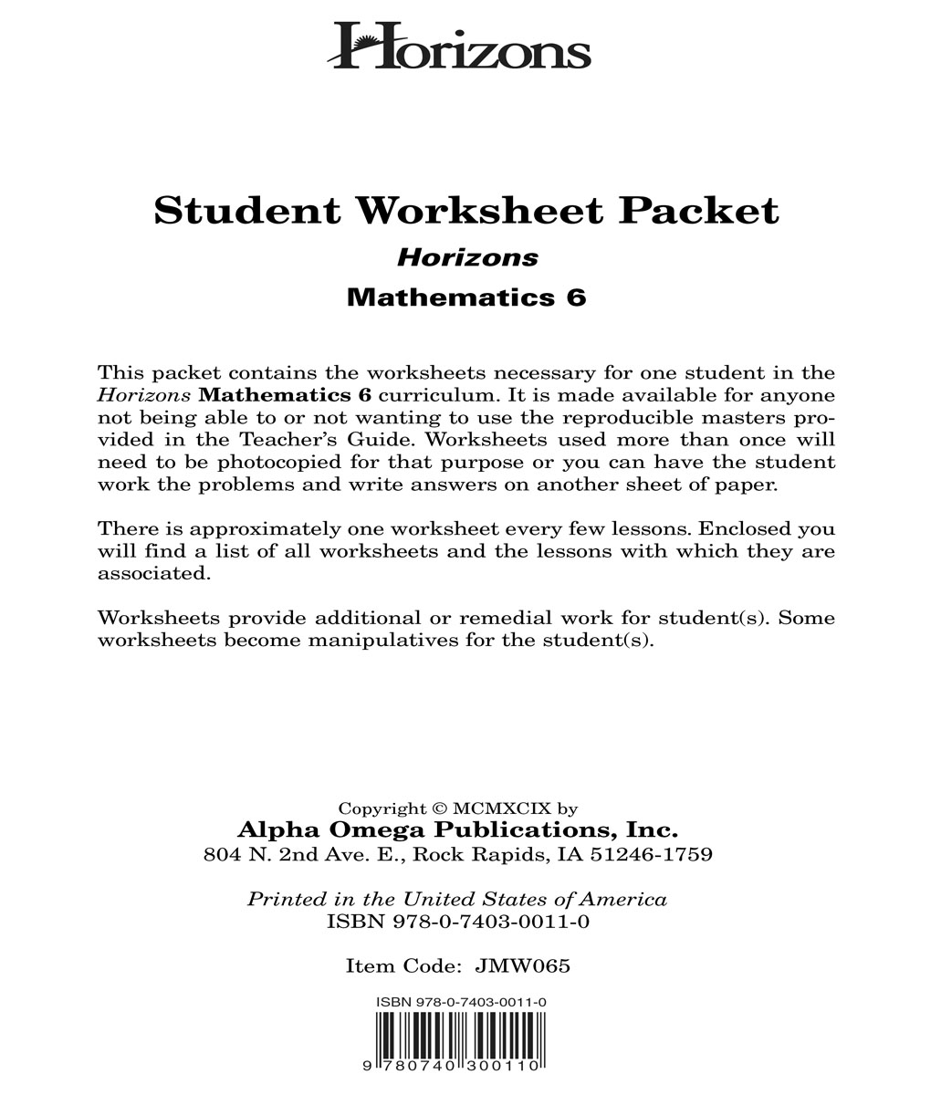 Horizons Math 6 Worksheet Packet