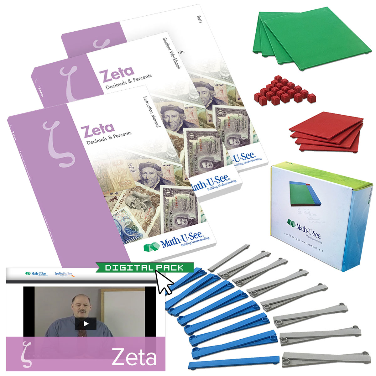 Math-U-See Zeta Set with Algebra Decimal Insert Kit (no Integer Blocks)