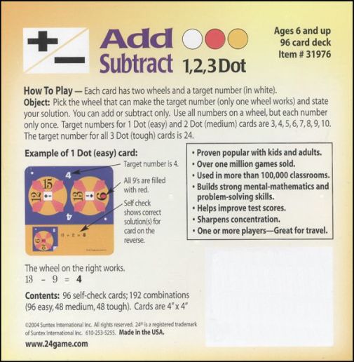 Addition And Subtraction Games 24 Game Add/Subtract Primer - Math ...