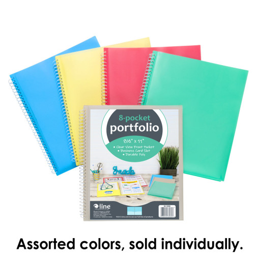 8 Pocket Poly Portfolio Clear View, Spiral Bound Assorted Color