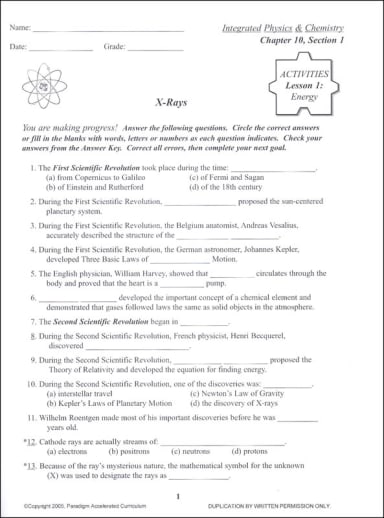 Integrated Physics and Chemistry Chapter 10 Activities