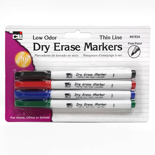 Dry Erase Fine Point Markers (4 pack assorted colors)