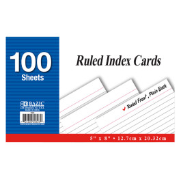 Ruled White Index Cards 5 x 8 - 100 count