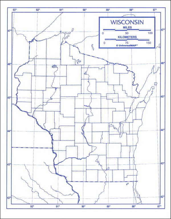 Wisconsin Map Laminated single (8+" x 11")