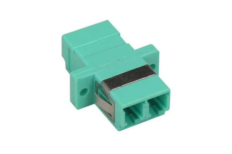 LC/UPC Duplex Multimode Fiber Adapter | Aqua | Flanged