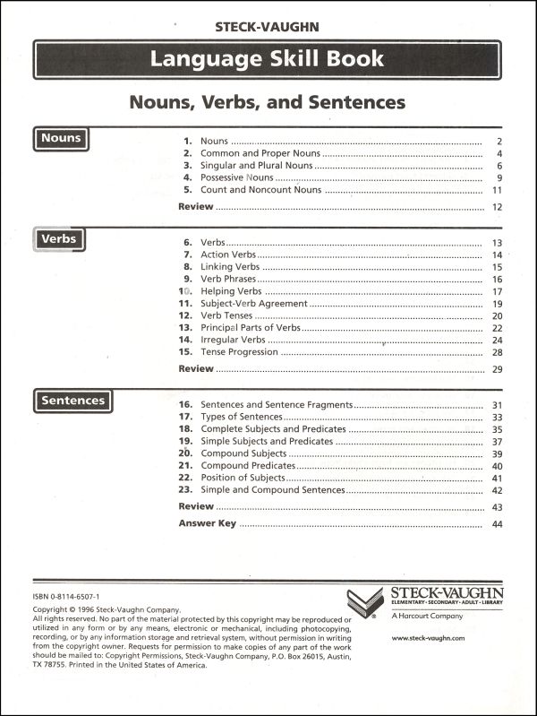 Nouns, Verbs, and Sentences Language Skill Book