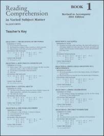 Reading Comprehension Book 1 Teacher Key