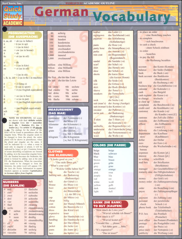 German Vocabulary Quick Study