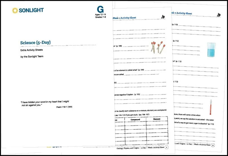 Science Level G 5-Day Extra Activity Sheets (2020)