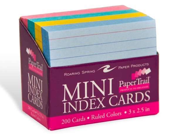 Index Cards - Mini Colored (3" x 2.5") Ruled in Cardboard Tray
