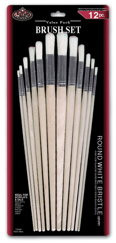 Round White Bristle Brush Set (12 piece)