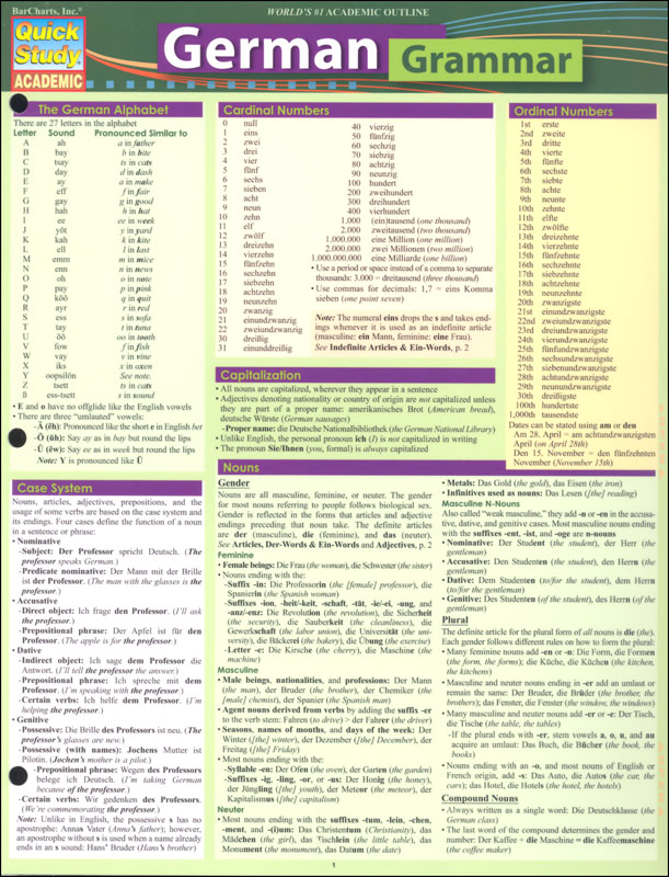 German Grammar Quick Study