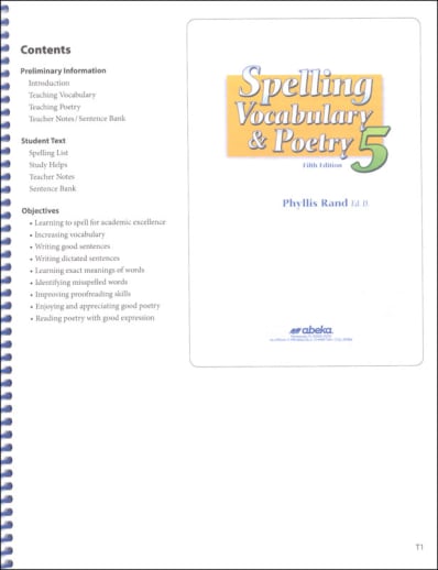 Spelling Vocabulary And Poetry 5 Teacher Edition