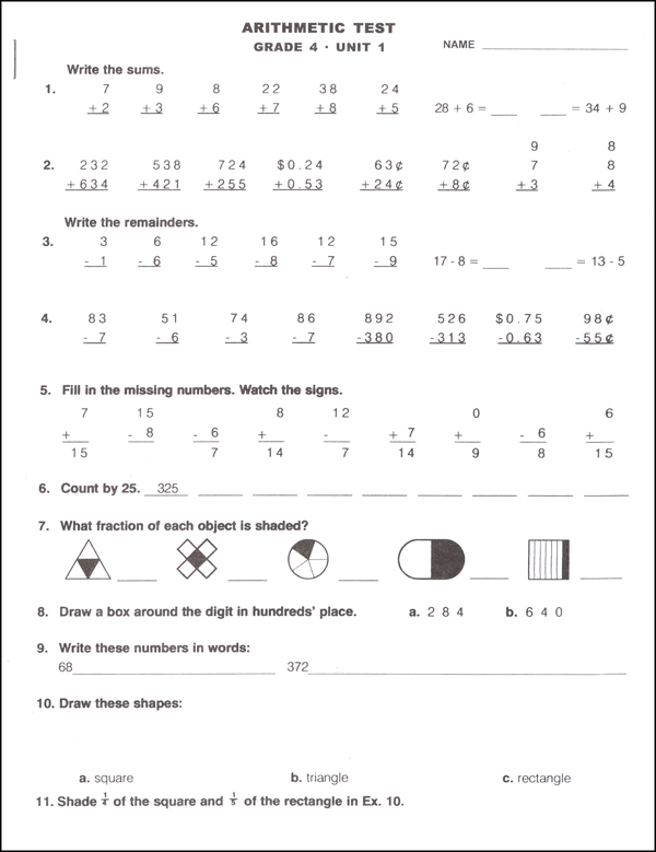 Study Time Arithmetic - Tests and Drills, Grade 4
