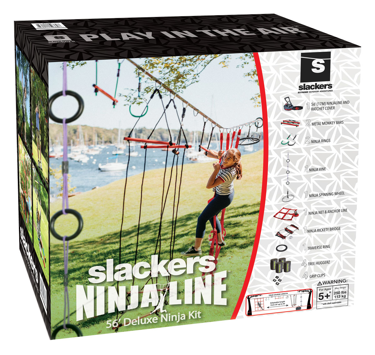 Slackers NinjaLine Deluxe Kit 56 ft with 9 Hanging Obstacles | Bolder Play