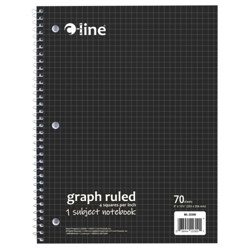 1-Subject Notebook, 4 x 4, Graph Ruled, Black