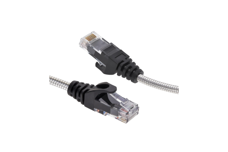 Ethernet Patch Cable | Cat6A Slim Armored Cable | Stainless Steel | 15ft