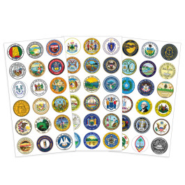 USA State Seal Stickers - 1 sheet (54 stickers)
