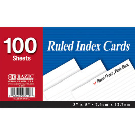 Ruled White Index Cards (3 x 5 ) 100 Count