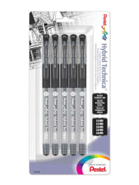 Pentel Hybrid Technica Pigment Ink Pen with Assorted Tip Sizes - Black ...