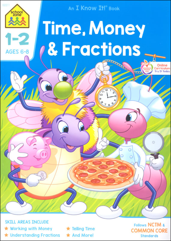 Time, Money & Fractions Grade 1-2 Workbook