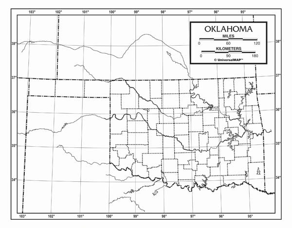 Oklahoma Map Laminated single (8+" x 11")