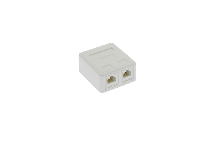 RJ45 Dual Port Cat5e Surface Mount Jack | White | RJ45SURFBOX2WH