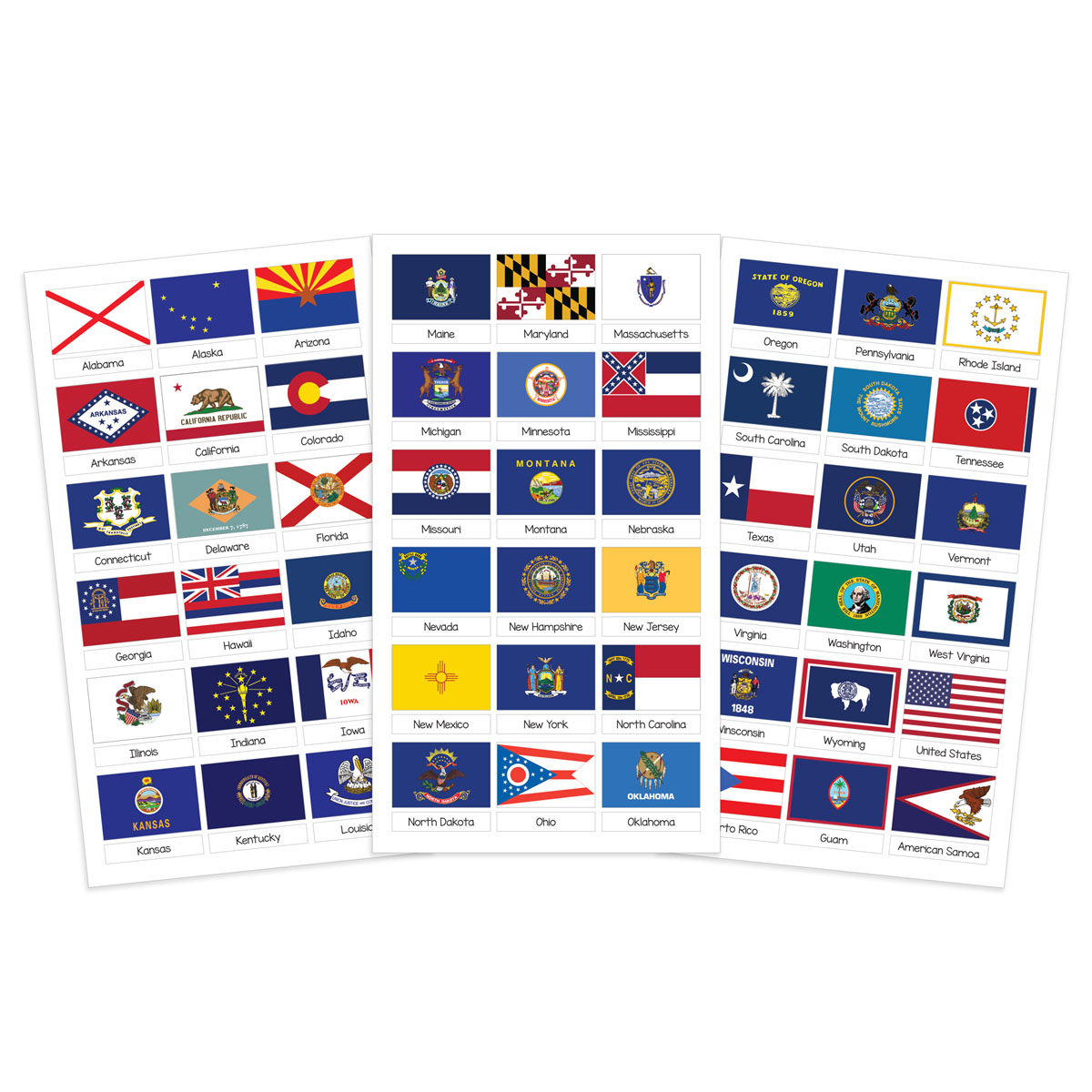 USA State Flag Stickers - 1 sheet (54 stickers)