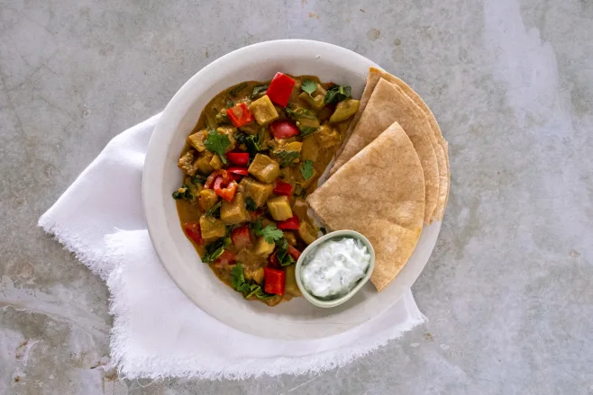 Peanut Butter Eggplant and Pepper Curry with Chapatis and Raita | Hello ...