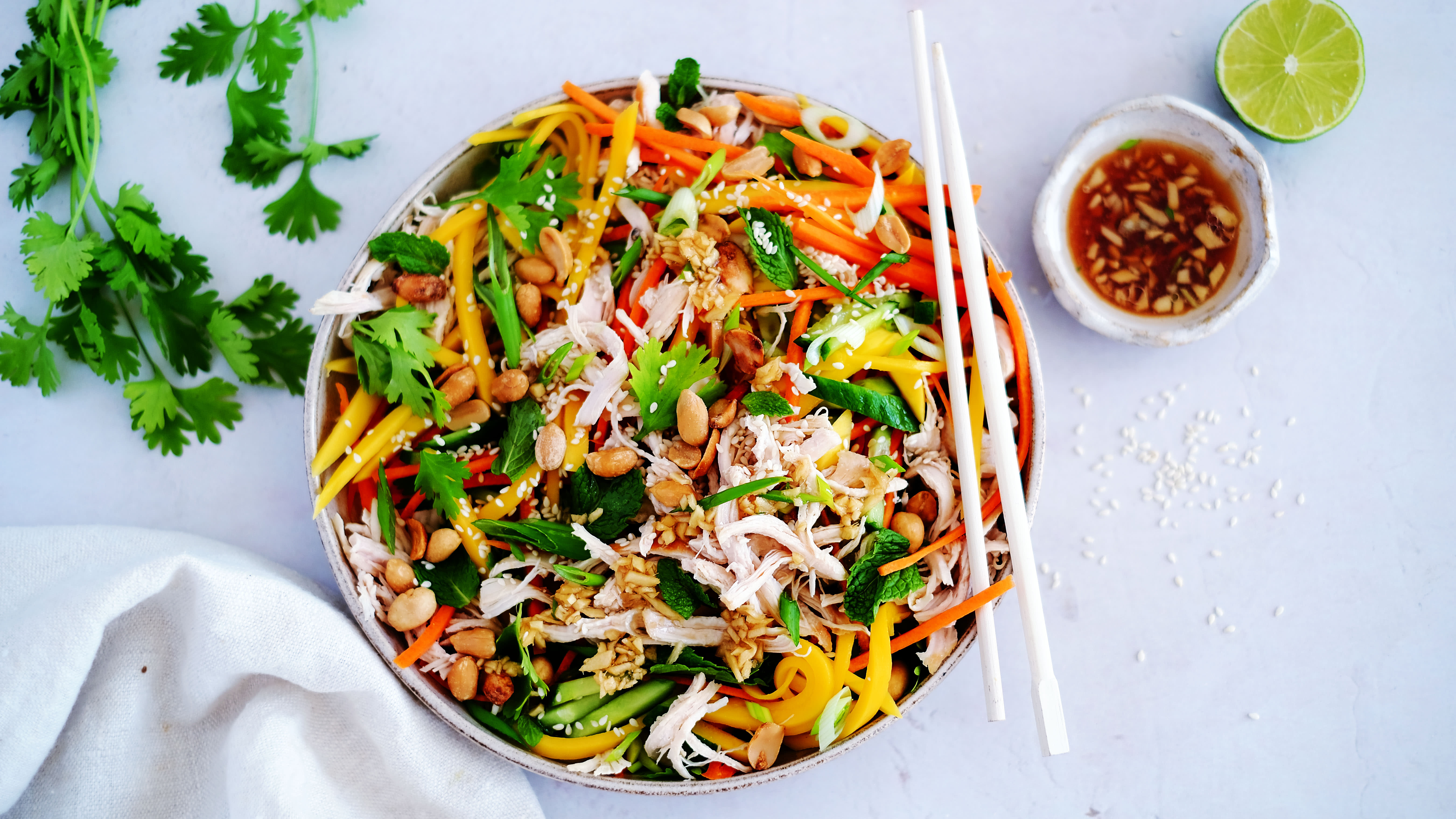 Shredded Chicken and Mango Salad with Ginger Dressing | Hello Chef!